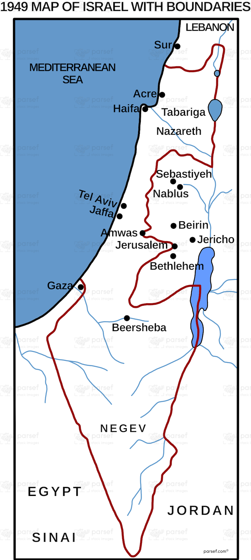 Israel in 1949 With Boundaries Map | Kid's Bible History Maps