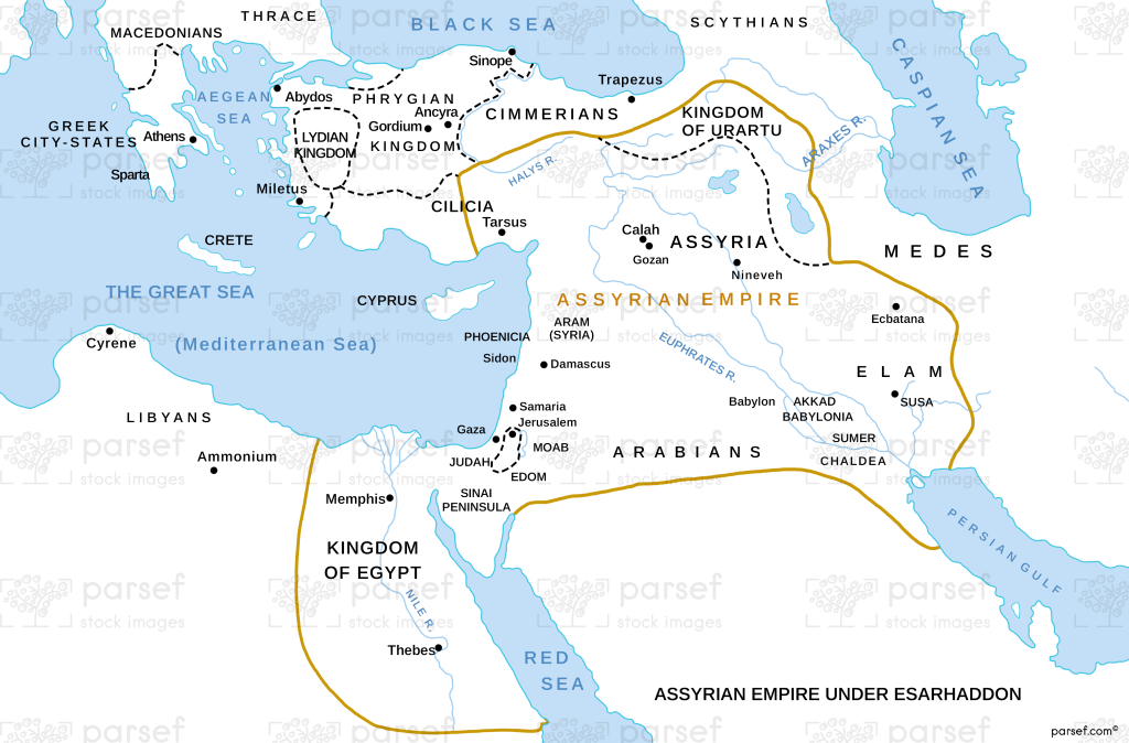 Assyrian Empire Under Esarhaddon Map | Kid's Bible History Maps