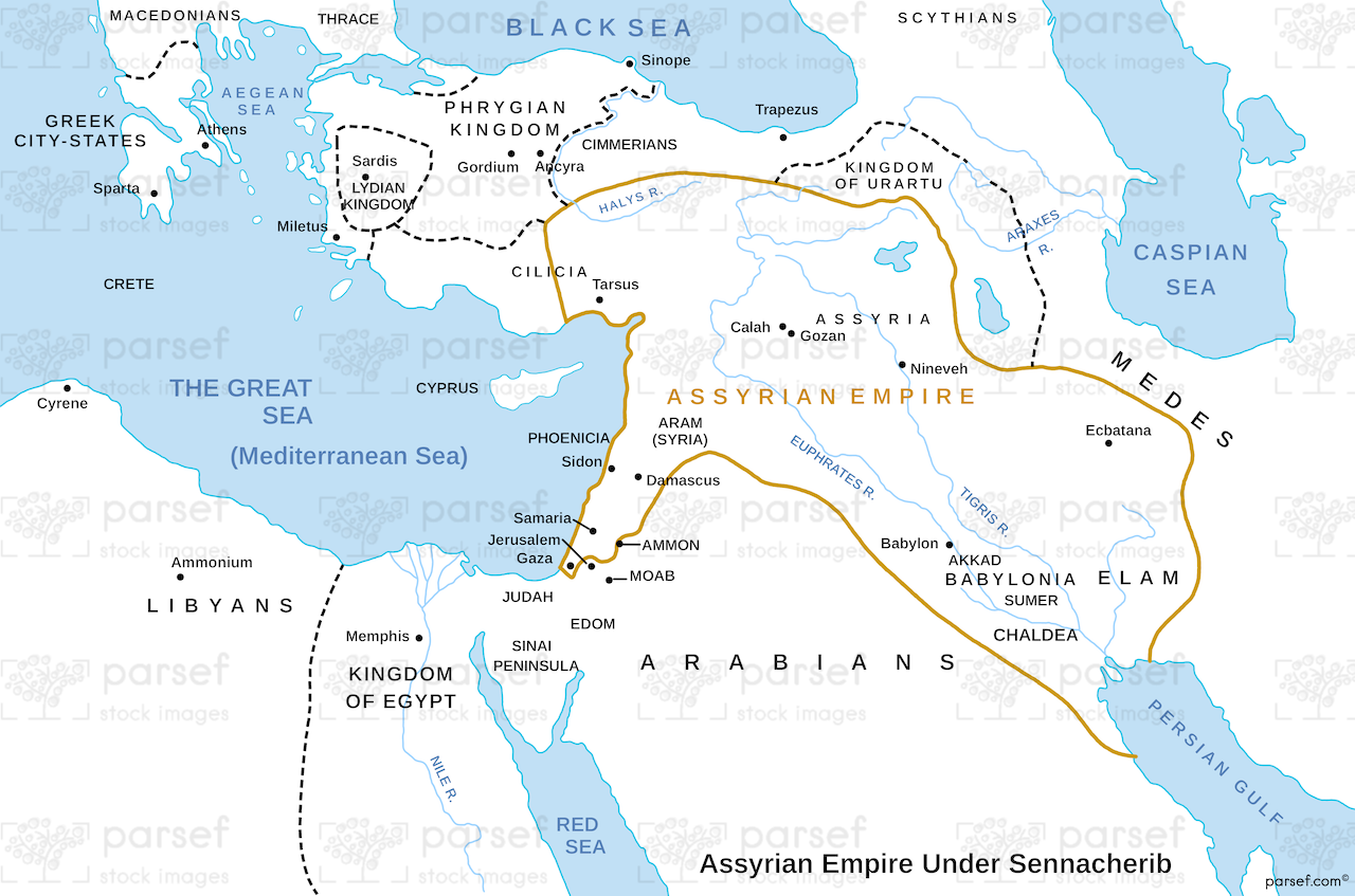 II Kings Assyrian Empire Under Sennacherib Map | Kid's Bible History Maps