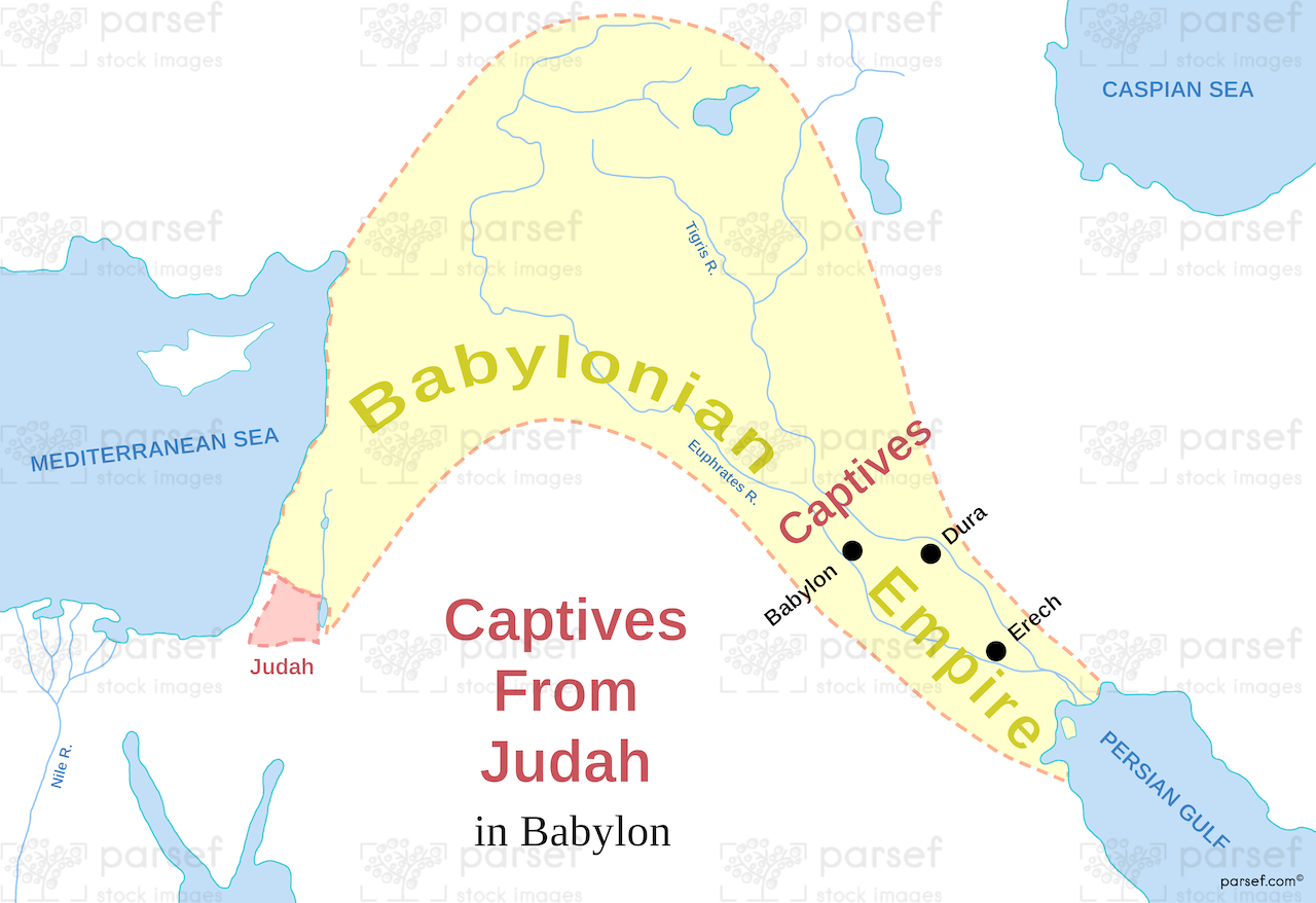 Captives From Judah in Babylon Map | Kid's Bible History Maps