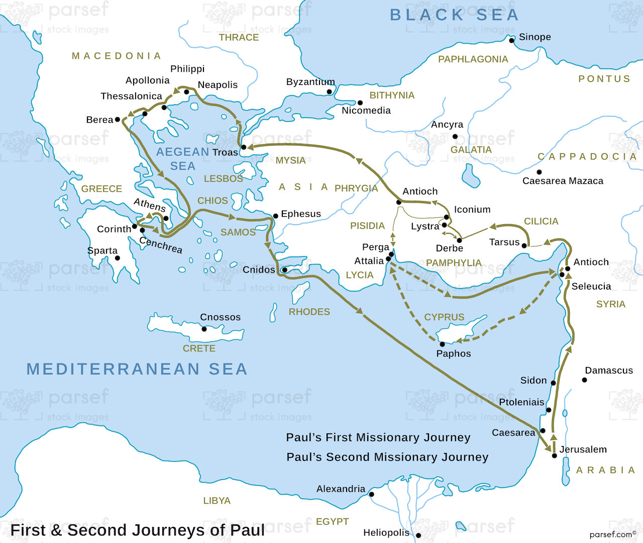 Acts First and Second Journeys of Paul Map | Kid's Bible History Maps