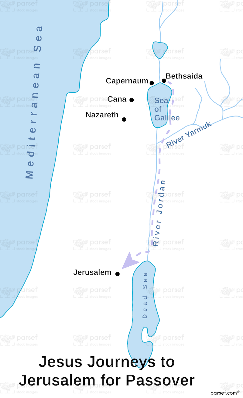 Jesus Journeys to Jerusalem for Passover Map | Kid's Bible History Maps