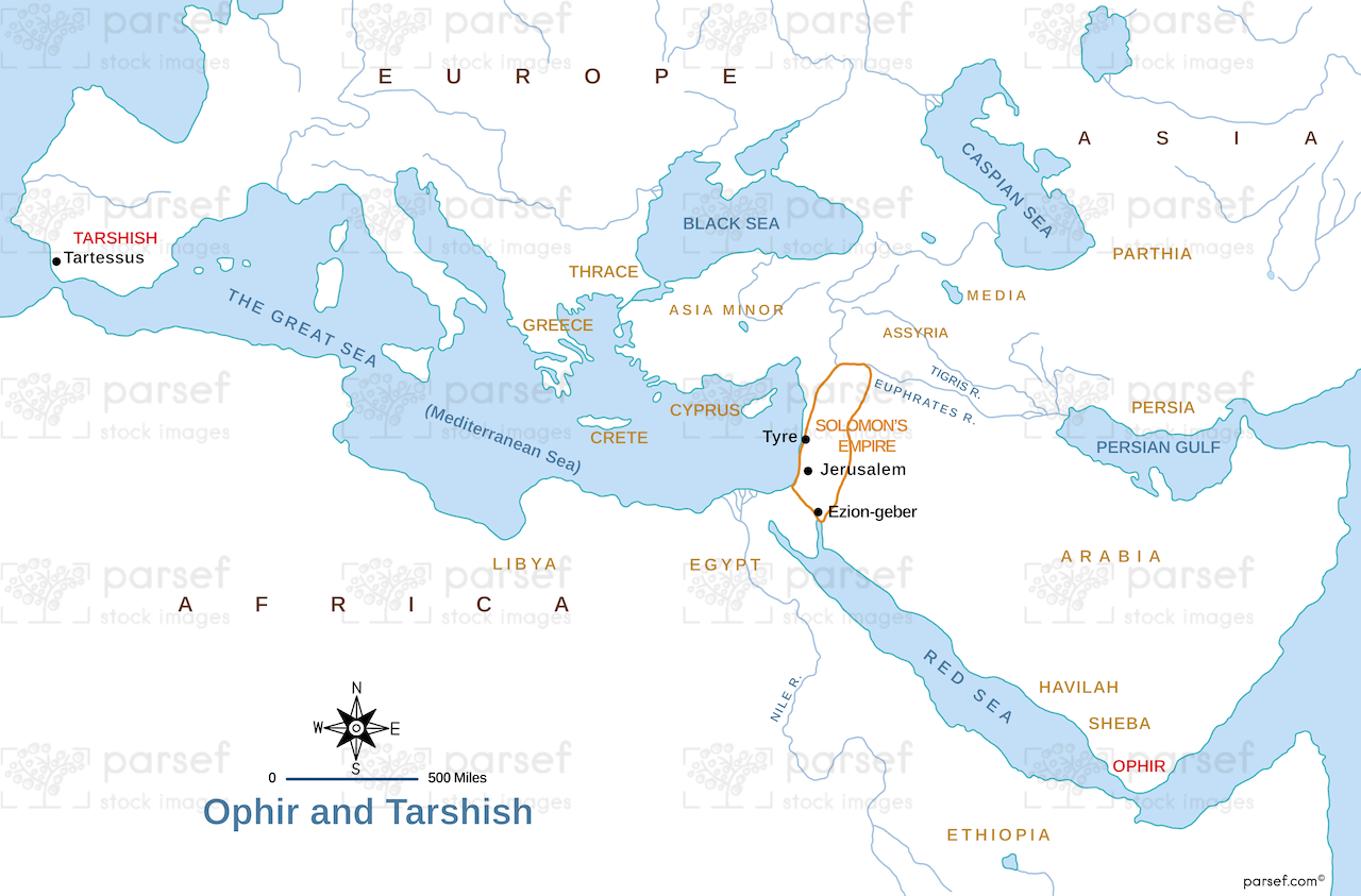Ophir and Tarshish Map: This map illustrates the locations of Ophir and ...