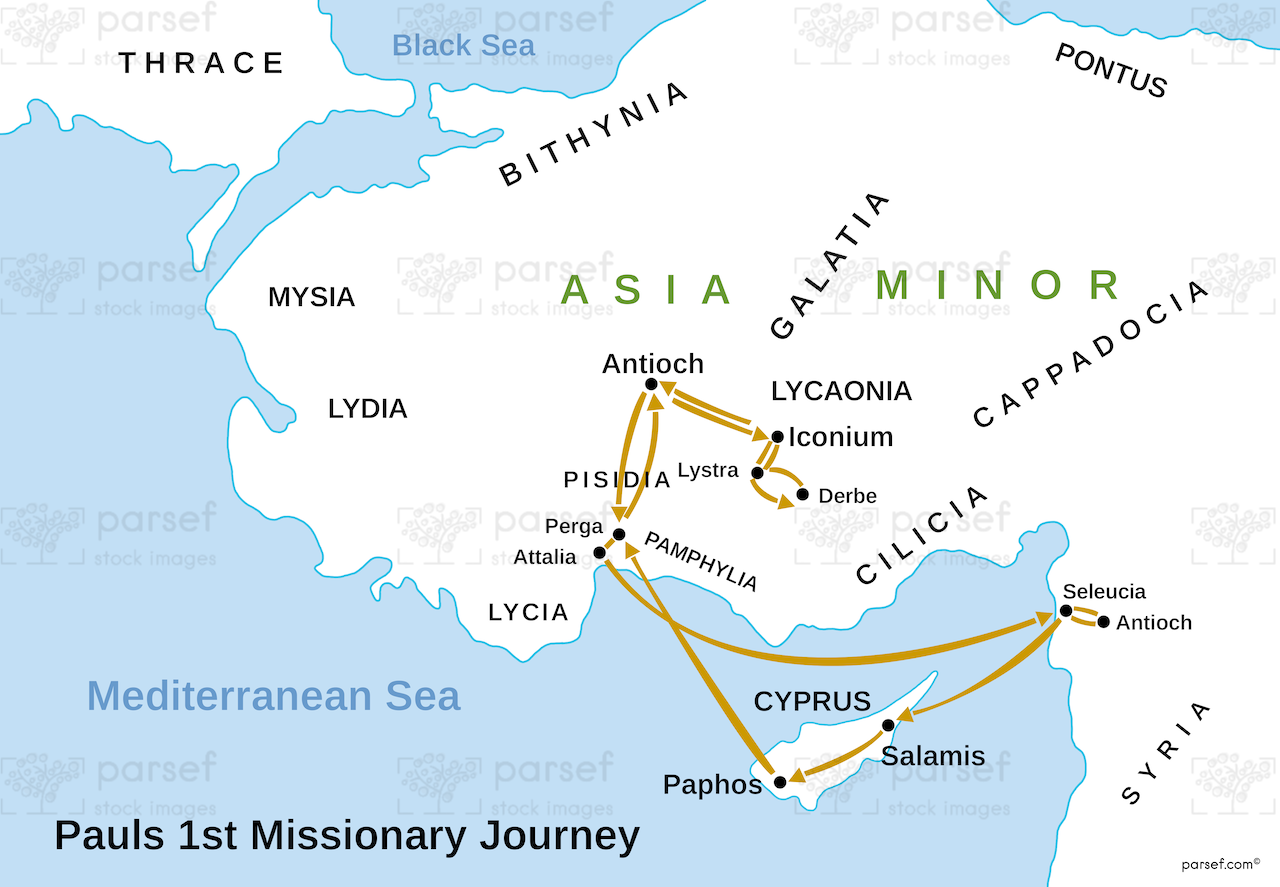Acts Paul’s First Missionary Journey Map | Kid's Bible History Maps