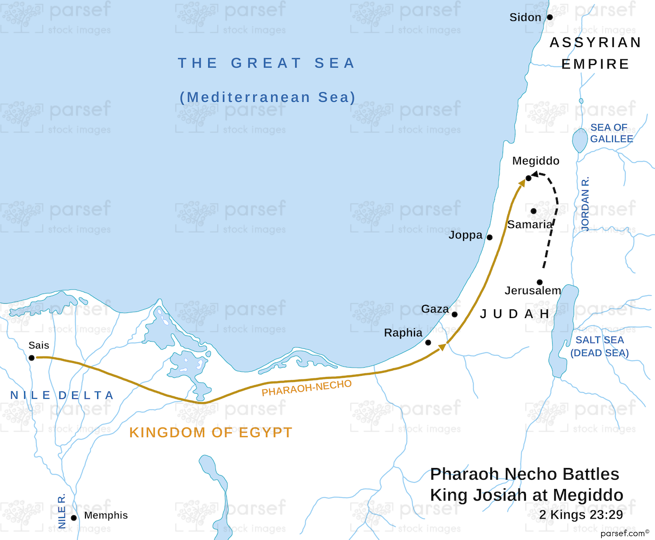 Pharaoh Necho Battles King Josiah at Megiddo Map | Kid's Bible History Maps