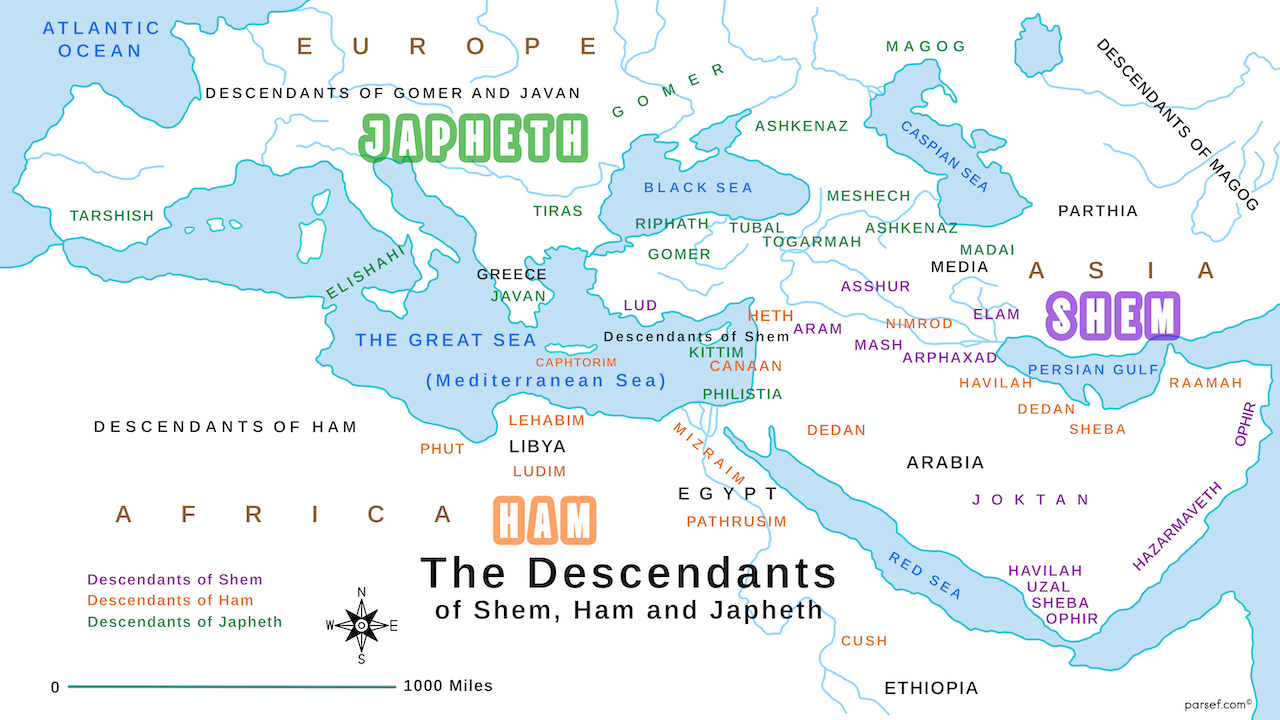 The Descendants of Shem, Ham, and Japheth Map | Kid's Bible History Maps
