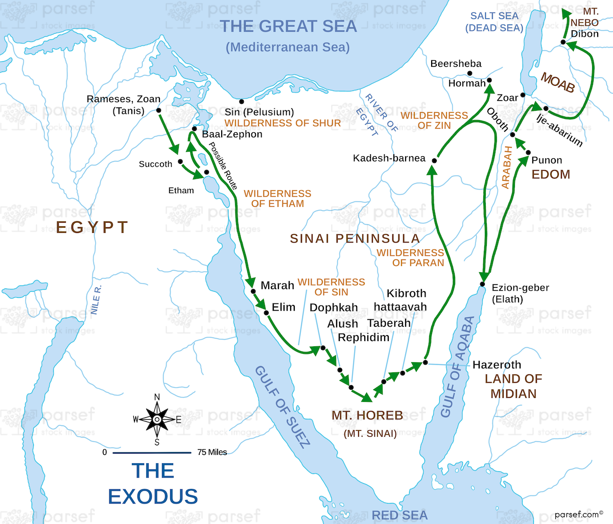 Exodus Route Map | Kid's Bible History Maps