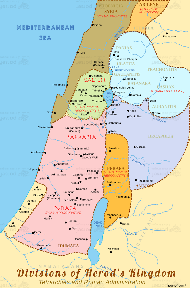 Divisions of Herod’s Kingdom Map | Kid's Bible History Maps
