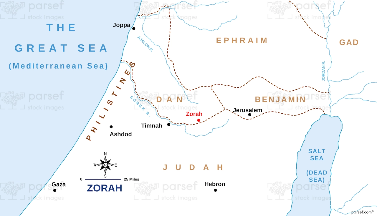 Zorah Map: Focused on the ancient city of Zorah | Kid's Bible History Maps